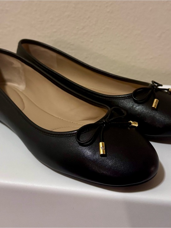 Shoes | Ralph Lauren Black Leather Ballet Flats With Bow | Poshmark